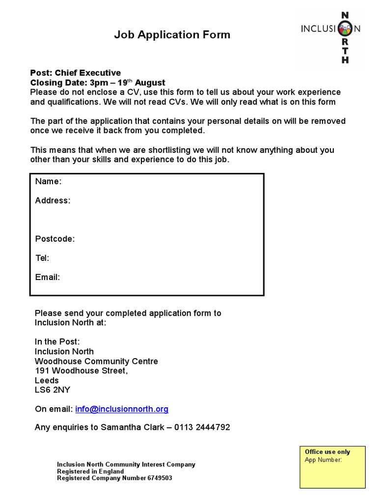 Chief Executive Job Application Form | PDF | Race And Ethnicity In The ...