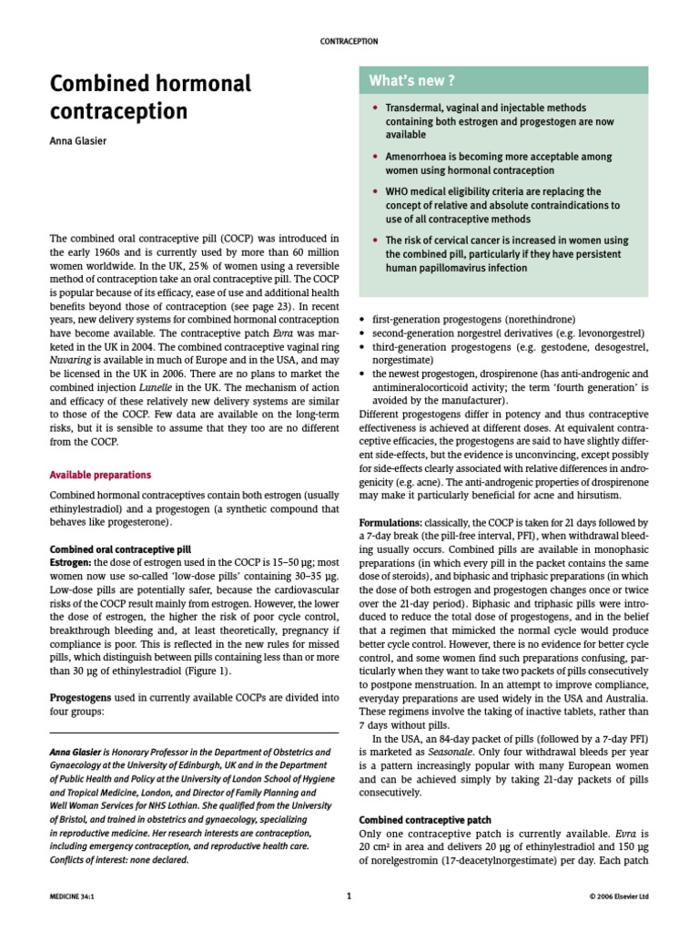 Combined Hormonal Contraception: What's New ? | PDF | Combined Oral ...