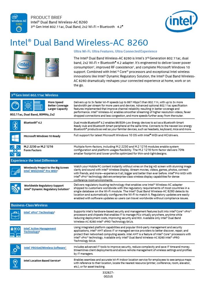 Intel Dual Band Wireless-AC 8260 Overview | PDF | Bluetooth | Wi Fi