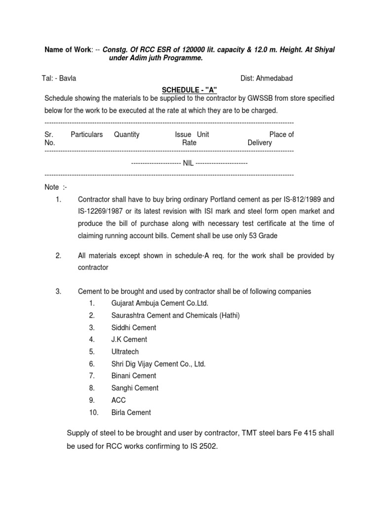 Name of Work: - Constg. of RCC ESR of 120000 Lit. Capacity & 12.0 M ...