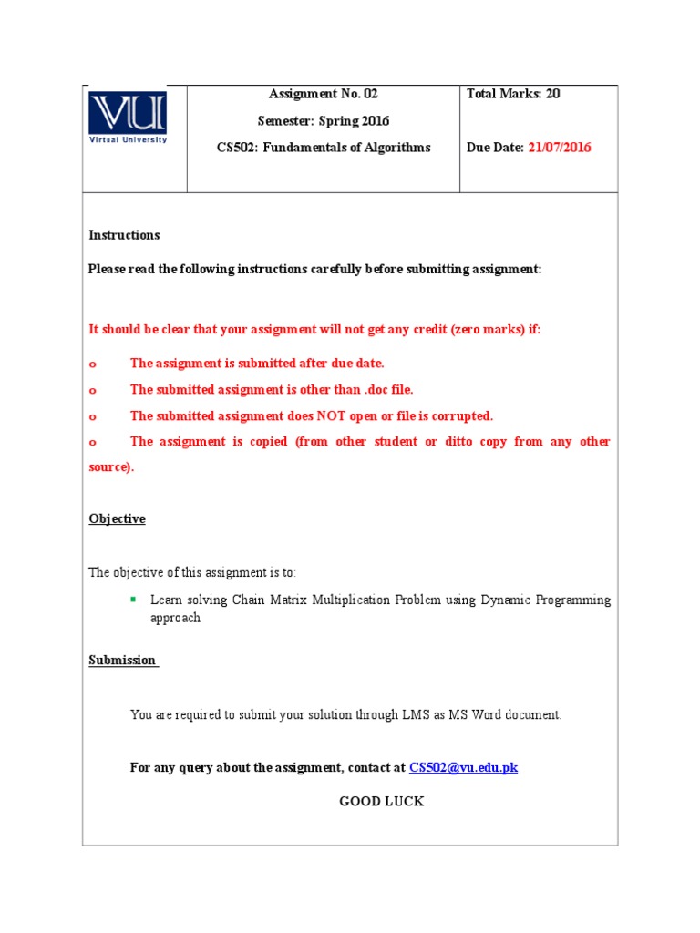 Assignment No 2 Cs 502 Solution | PDF | Dynamic Programming | Matrix (Mathematics)