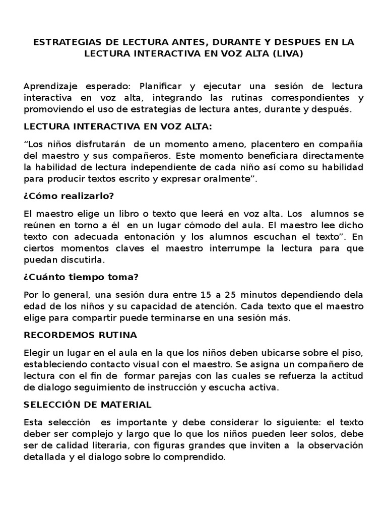 Estrategias LIVA: Antes, Durante y Después | PDF | Lectura (proceso ...