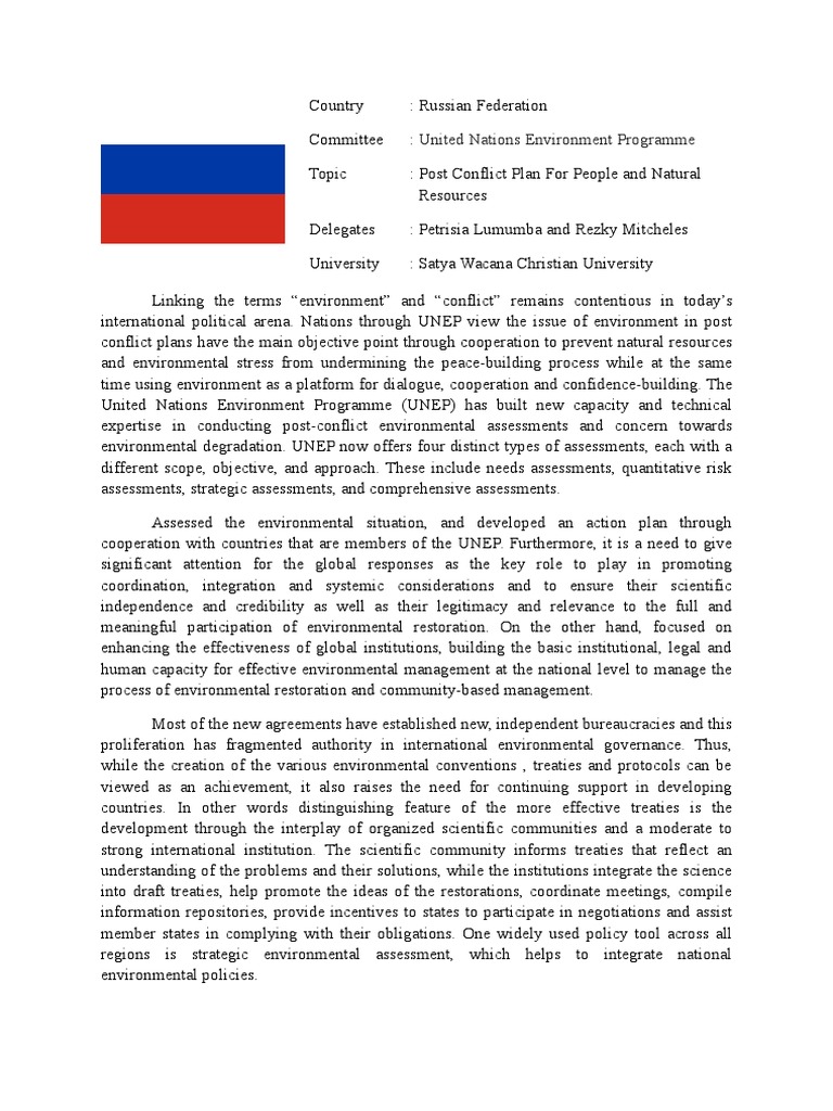 UNEP Position Paper: Russia's Post-Conflict Plan | PDF | United Nations ...