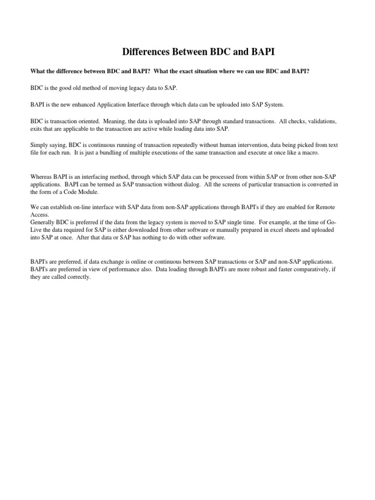 Difference Between BDC and BAPI | PDF