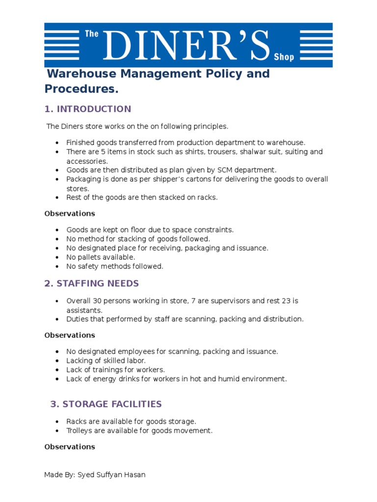Store Management Policy and Procedures. | PDF