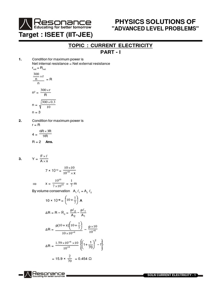 ALP Sol P Current Electrcity E | PDF | Electrical Resistivity And ...