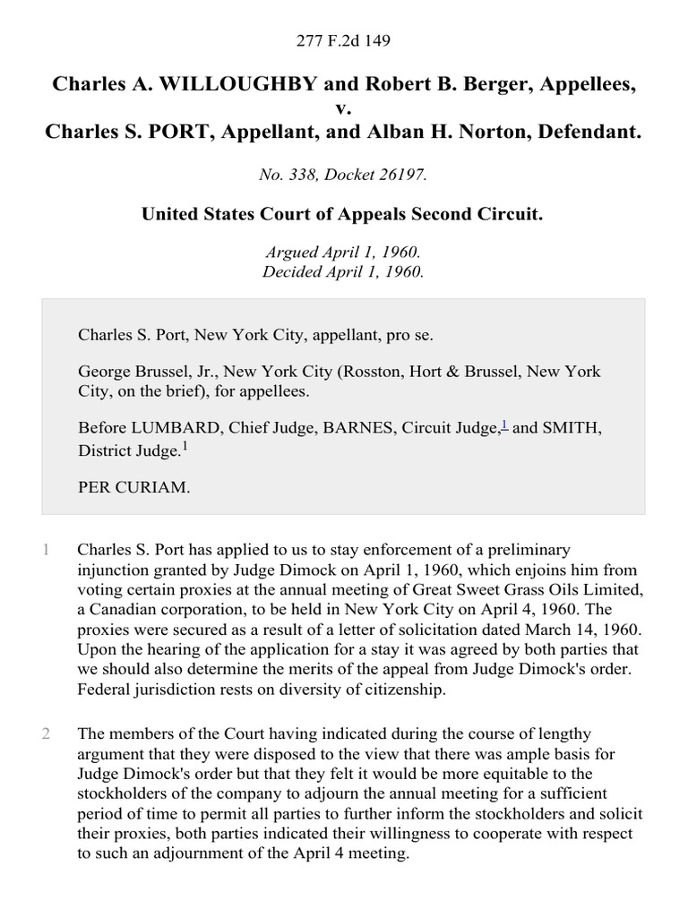 Charles A. Willoughby and Robert B. Berger v. Charles S. Port, and ...