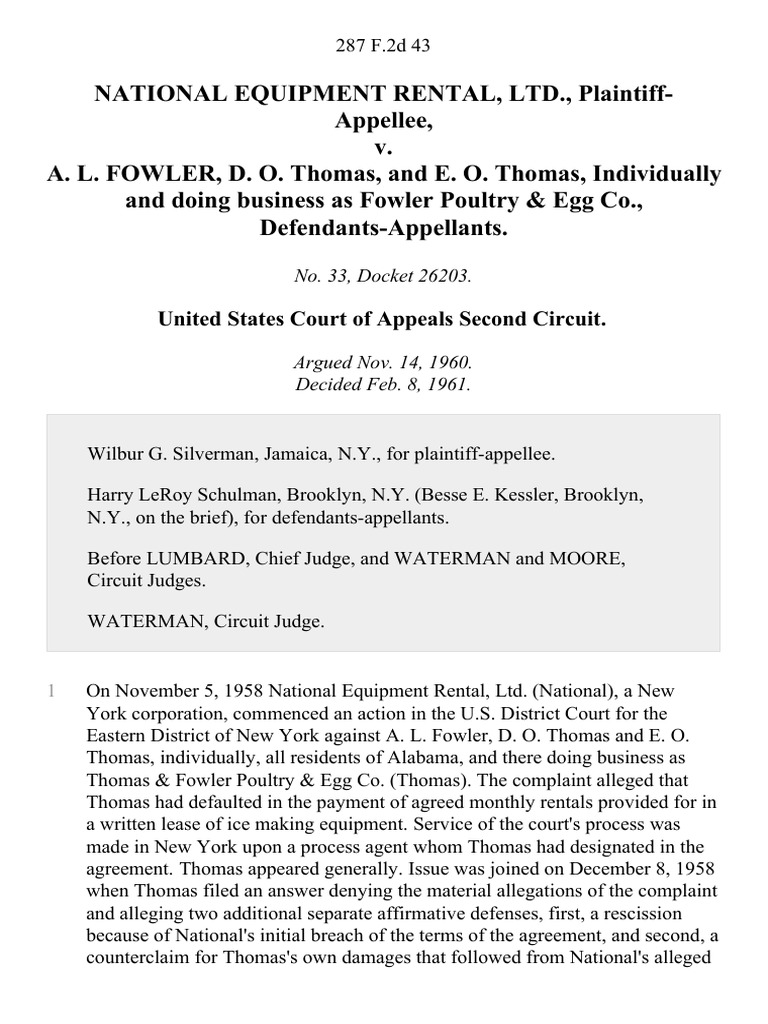 National Equipment Rental, Ltd. v. A. L. Fowler, D. O. Thomas, and E. O ...