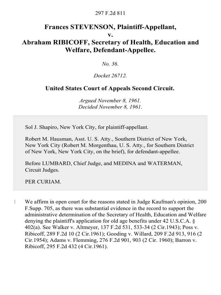 Frances Stevenson v. Abraham Ribicoff, Secretary of Health, Education ...