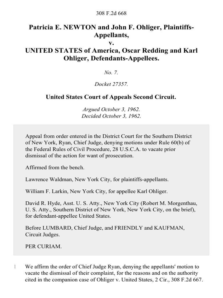Patricia E. Newton and John F. Ohliger v. United States of America ...