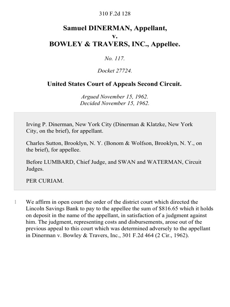 Dinerman v. Bowley & Travers Ruling | PDF | Politics
