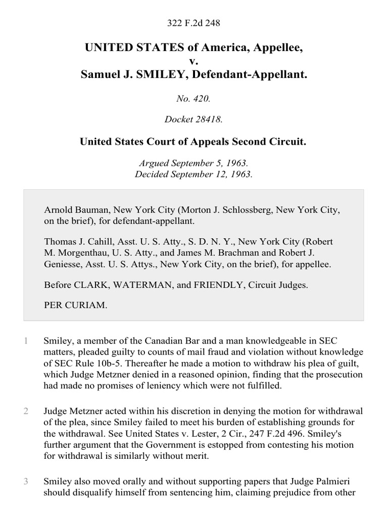 United States v. Samuel J. Smiley, 322 F.2d 248, 2d Cir. (1963) | PDF ...