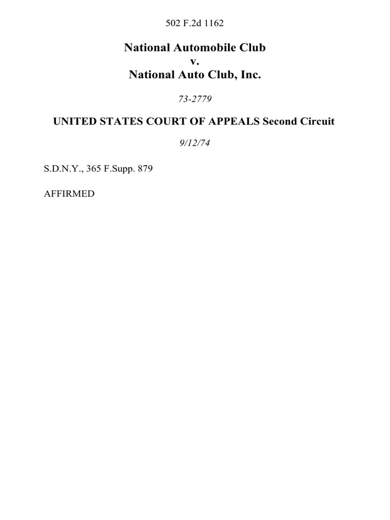 National Automobile Club v. National Auto Club, Inc, 502 F.2d 1162, 2d ...