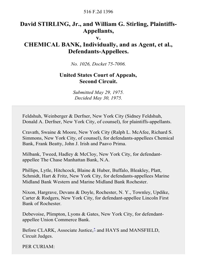 David Stirling, JR., and William G. Stirling v. Chemical Bank ...