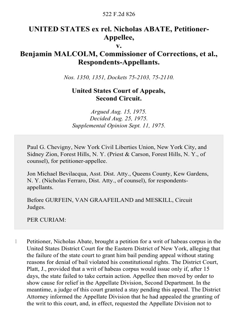 United States Ex Rel. Nicholas Abate v. Benjamin Malcolm, Commissioner ...