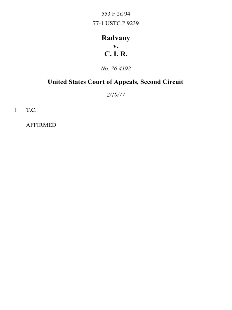 Radvany v. C. I. R, 553 F.2d 94, 2d Cir. (1977) | PDF | Law
