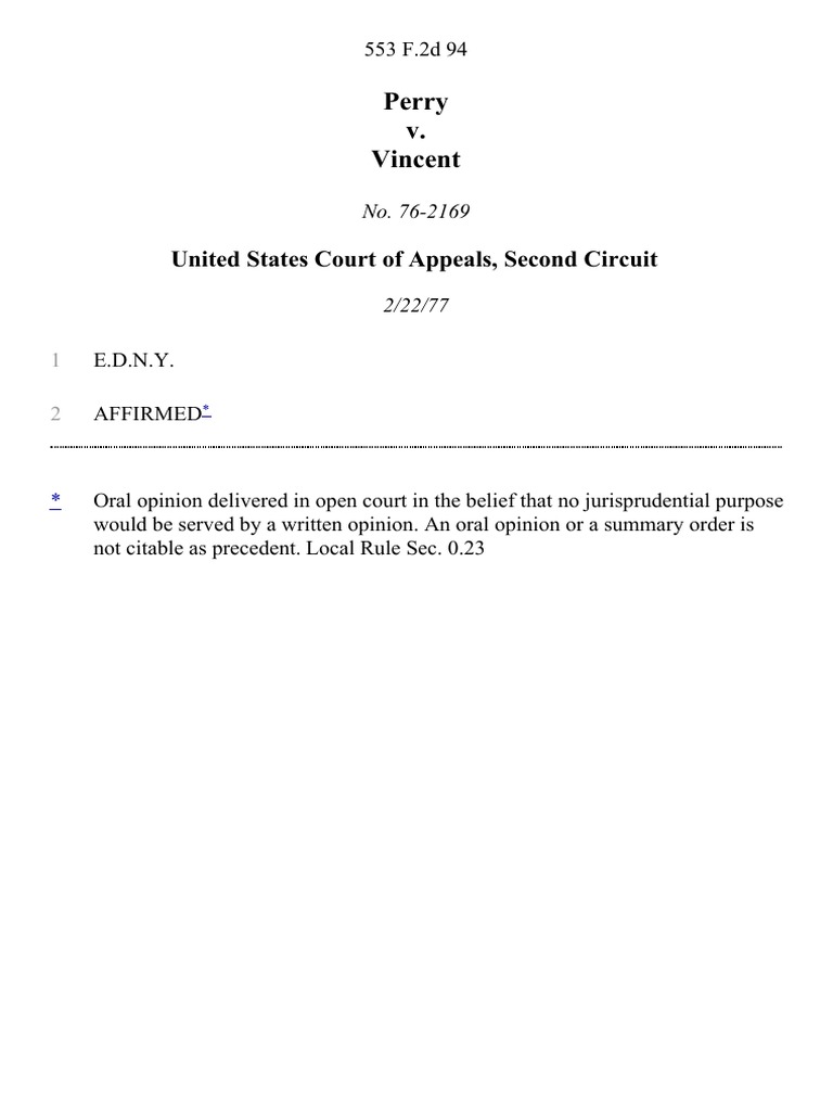 Perry v. Vincent, 553 F.2d 94, 2d Cir. (1977) | PDF