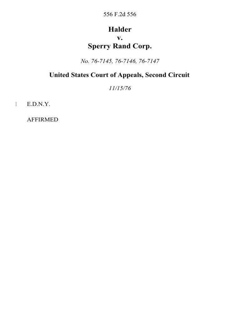 Halder v. Sperry Rand Corp, 556 F.2d 556, 2d Cir. (1976) | PDF