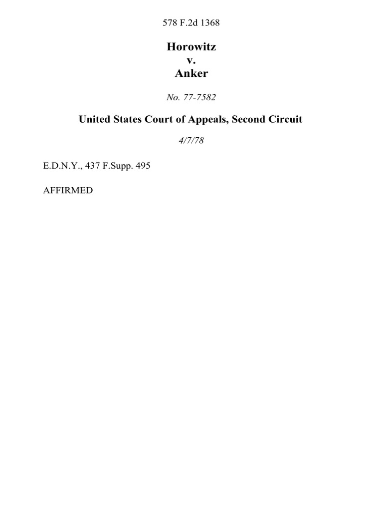 Horowitz v. Anker, 578 F.2d 1368, 2d Cir. (1978) | PDF