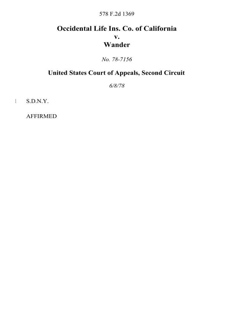 Occidental Life Ins. Co. of California v. Wander, 578 F.2d 1369, 2d Cir ...