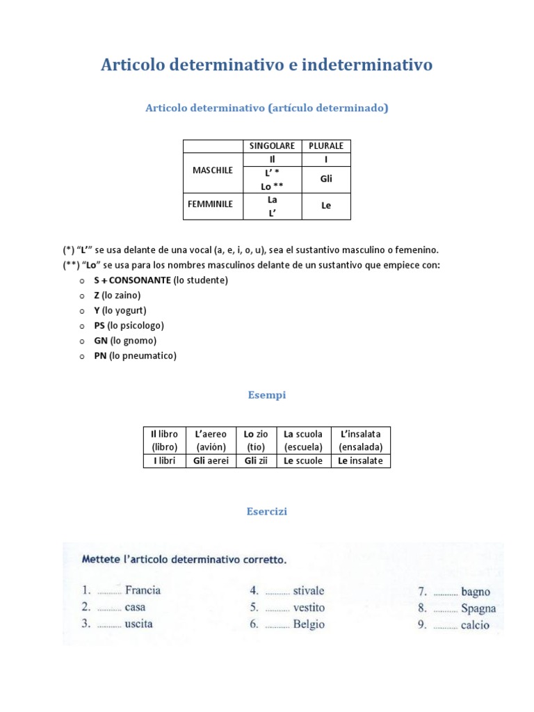 4) Articolo Determinativo e Indeterminativo | PDF