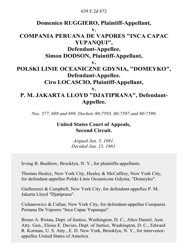 Domenico Ruggiero v. Compania Peruana De Vapores "Inca Capac Yupanqui ...