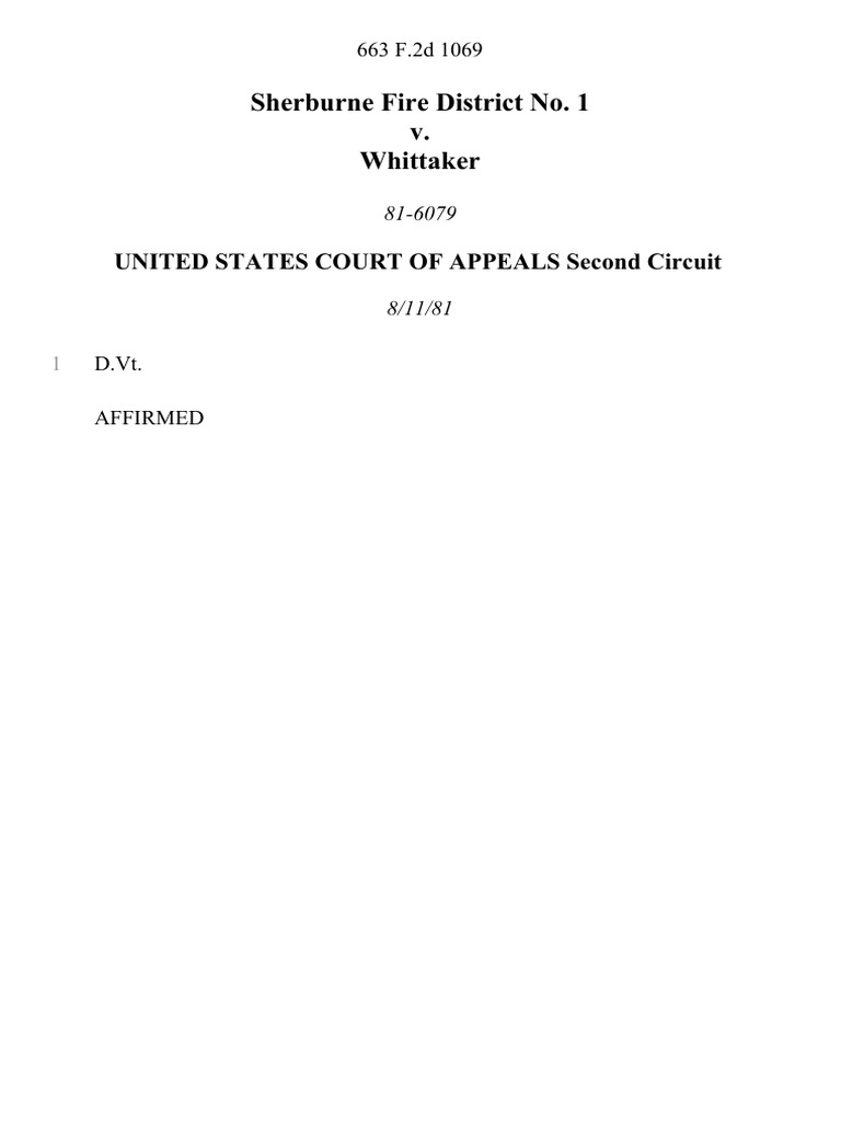 Sherburne Fire District No. 1 v. Whittaker, 663 F.2d 1069, 2d Cir. (1981) | PDF | Federal ...