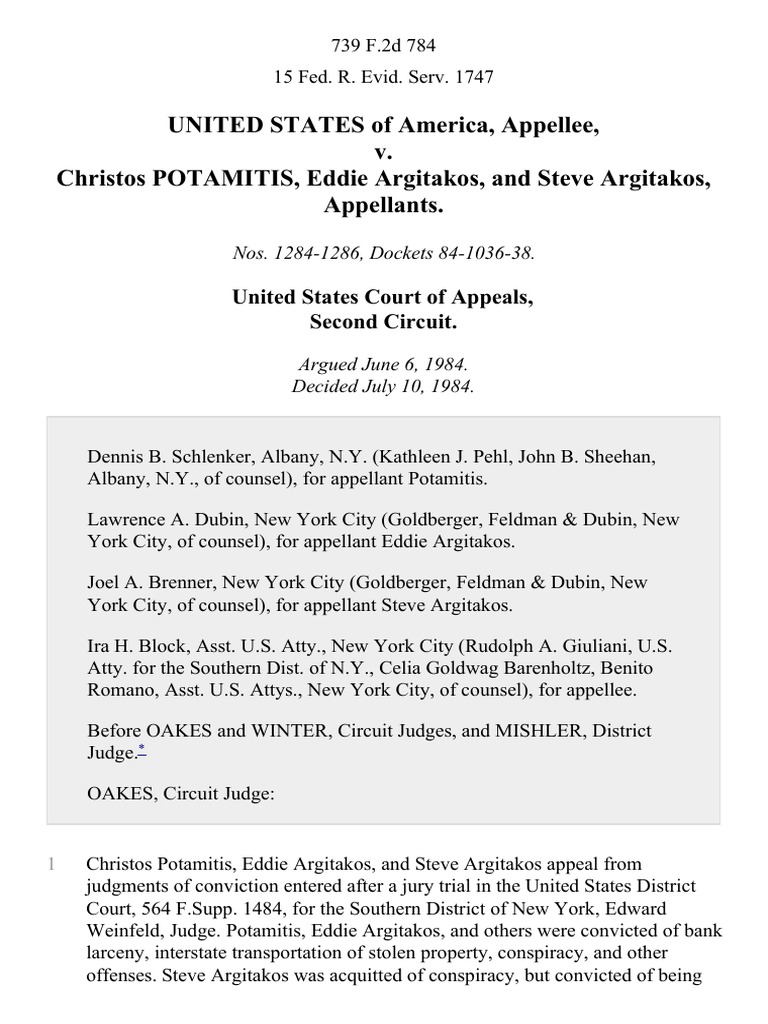United States v. Christos Potamitis, Eddie Argitakos, and Steve ...