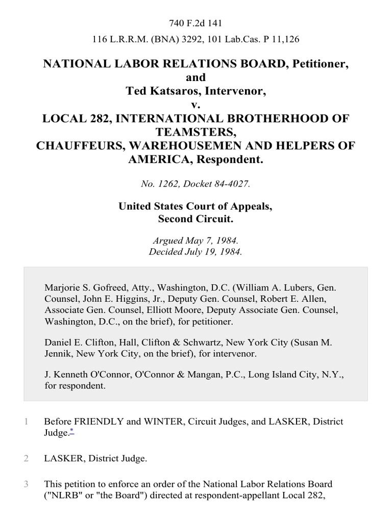 National Labor Relations Board, and Ted Katsaros, Intervenor v. Local ...