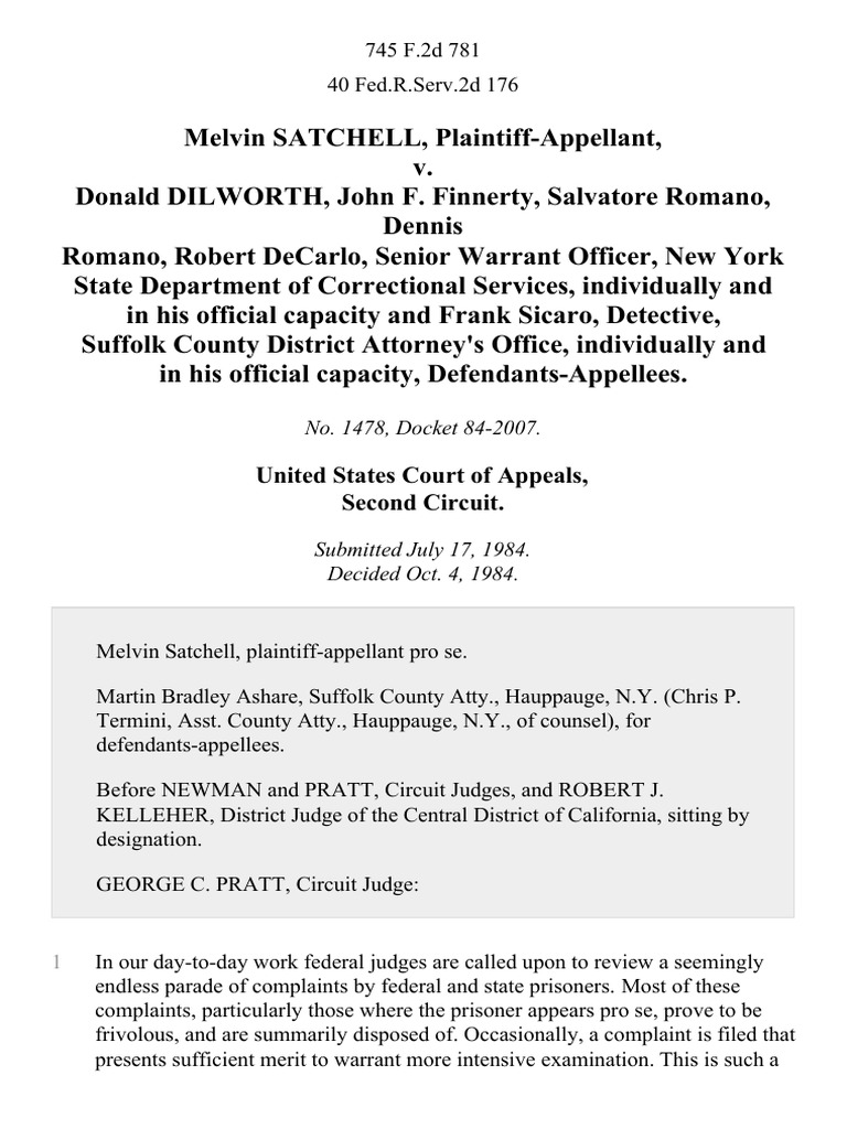 Melvin Satchell v. Donald Dilworth, John F. Finnerty, Salvatore Romano ...
