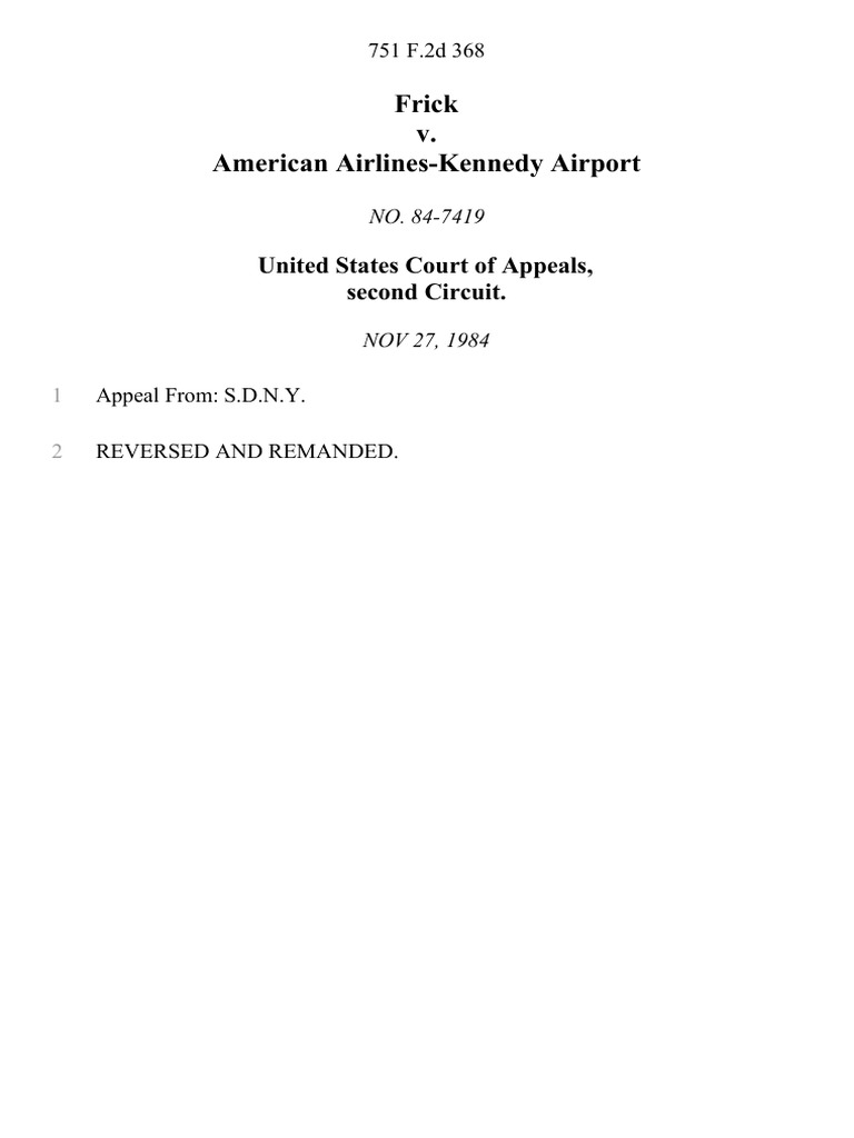 Frick v. American Airlines-Kennedy Airport, 751 F.2d 368, 2d Cir. (1984 ...