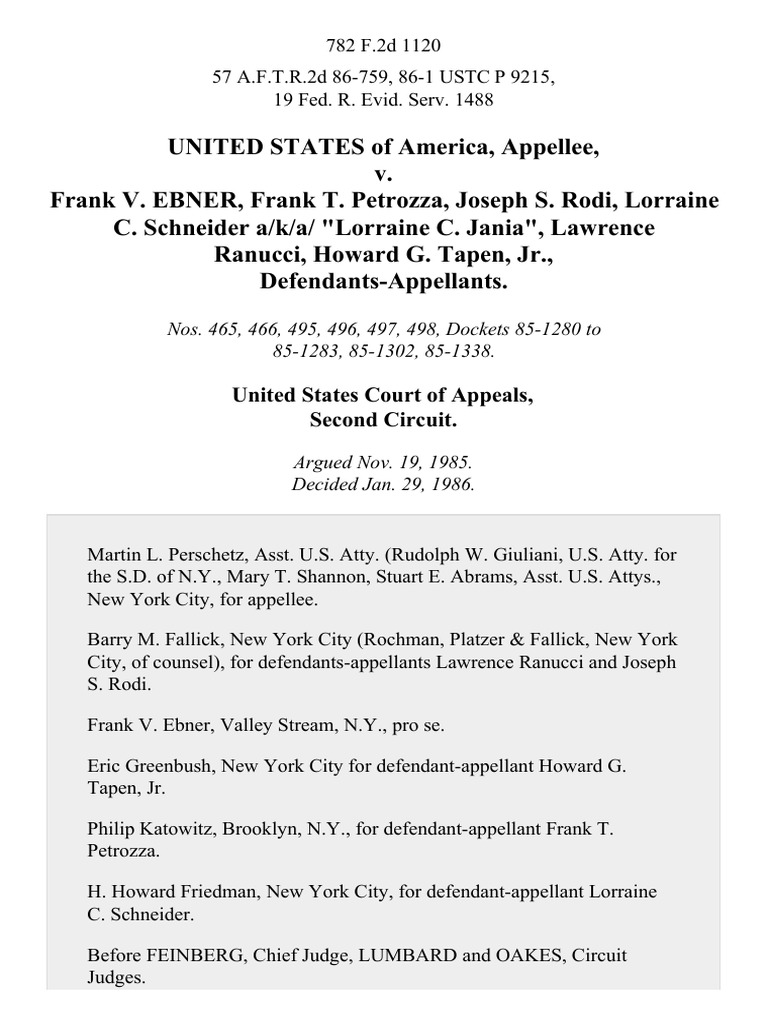 United States v. Frank v. Ebner, Frank T. Petrozza, Joseph S. Rodi ...