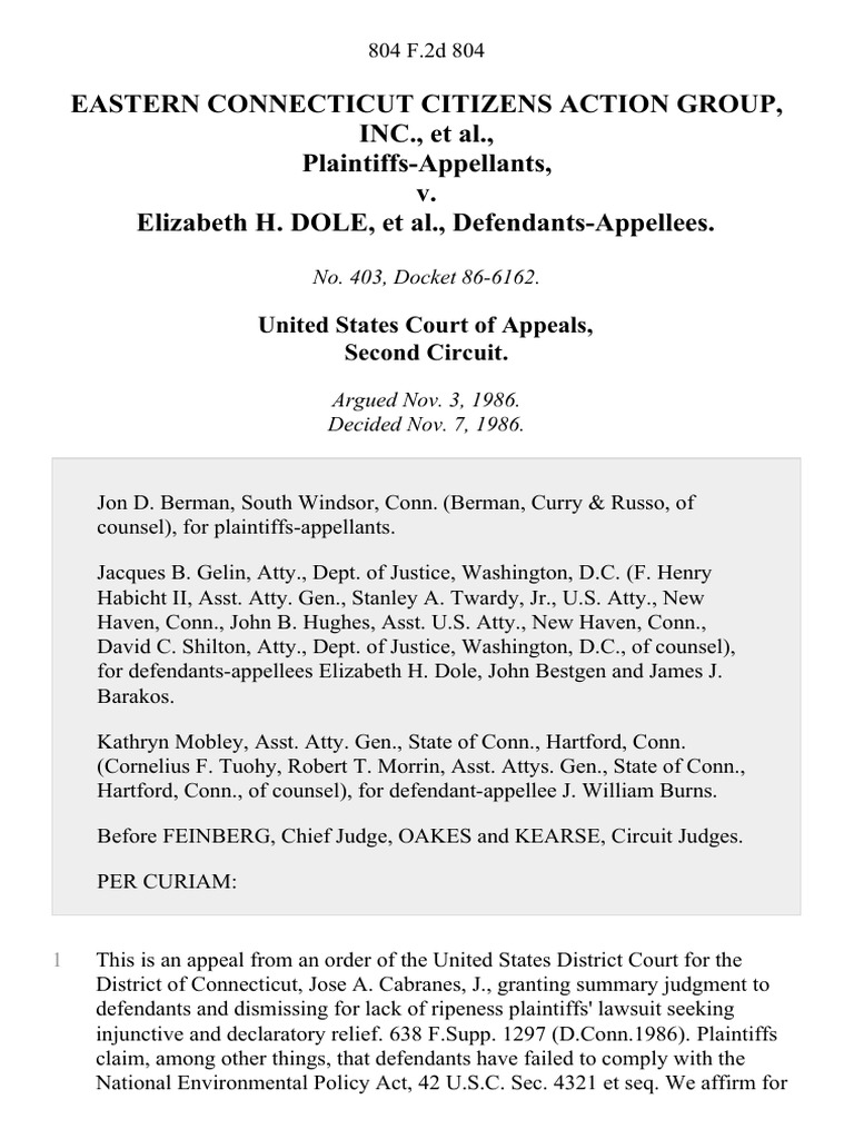 Eastern Connecticut Citizens Action Group, Inc. v. Elizabeth H. Dole ...