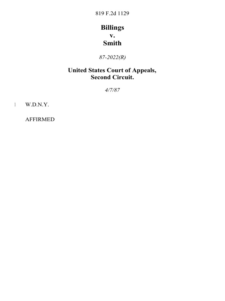 Billings v. Smith, 819 F.2d 1129, 2d Cir. (1987) | PDF