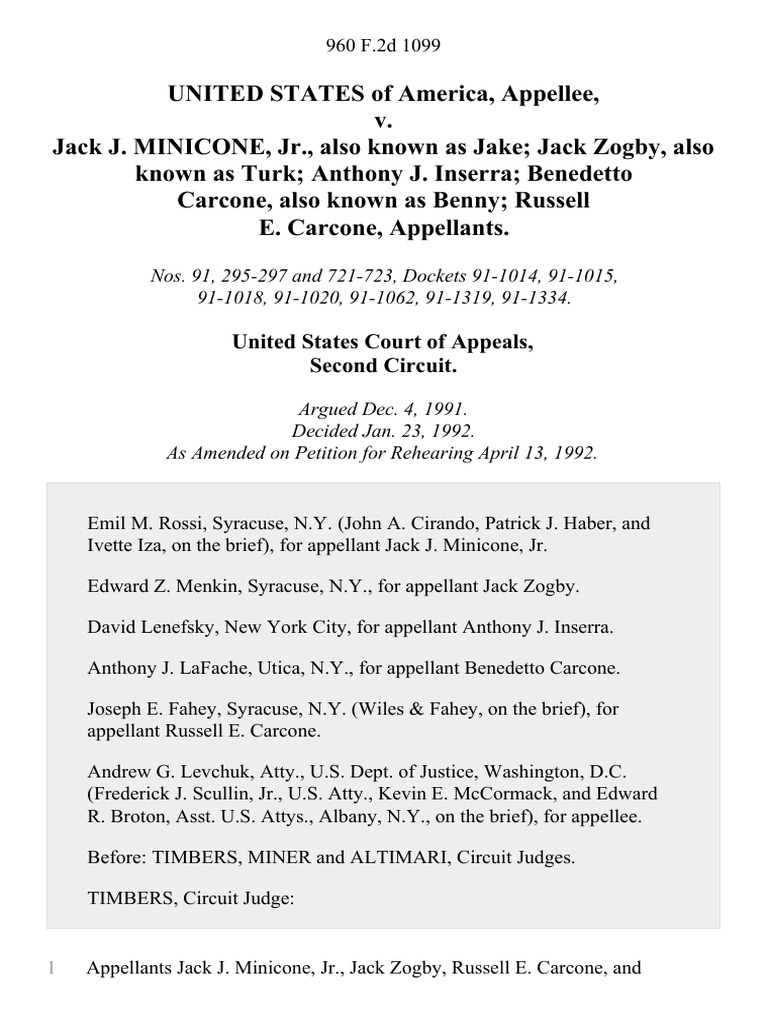 United States v. Jack J. Minicone, JR., Also Known As Jake Jack Zogby ...