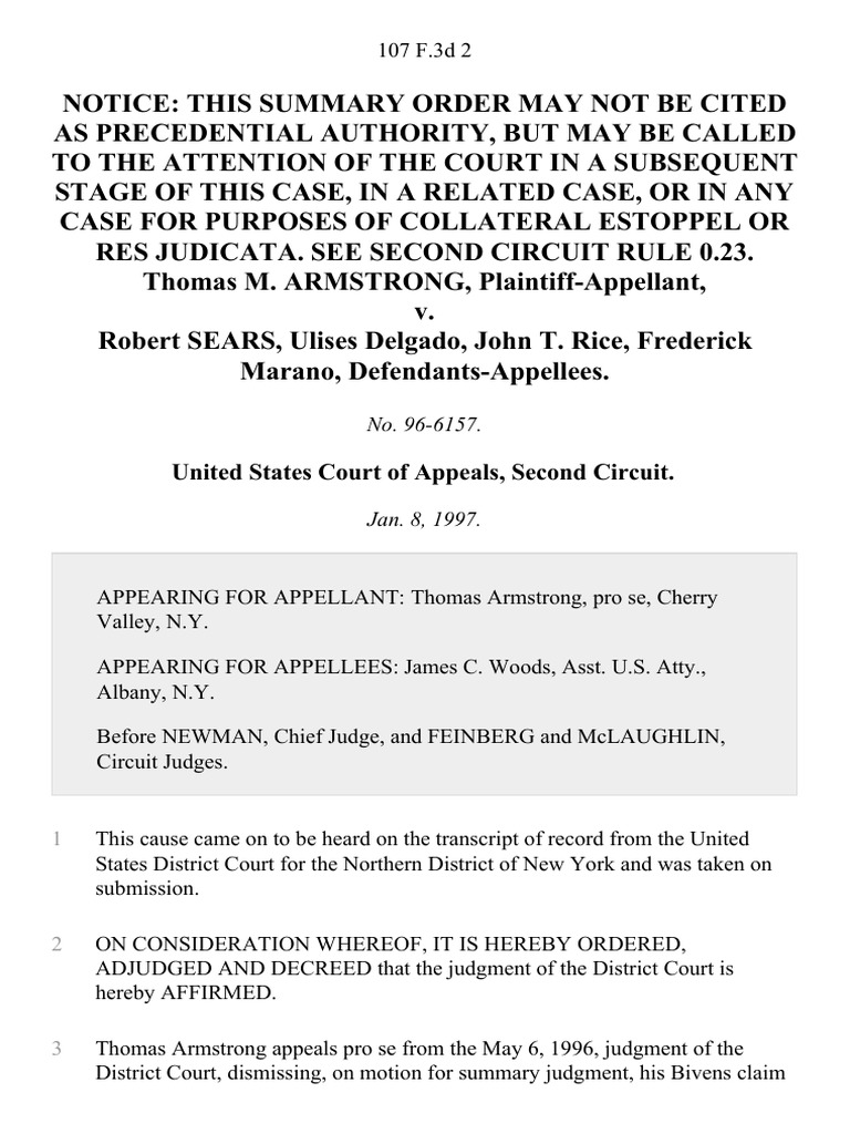 Thomas M. Armstrong v. Robert Sears, Ulises Delgado, John T. Rice ...