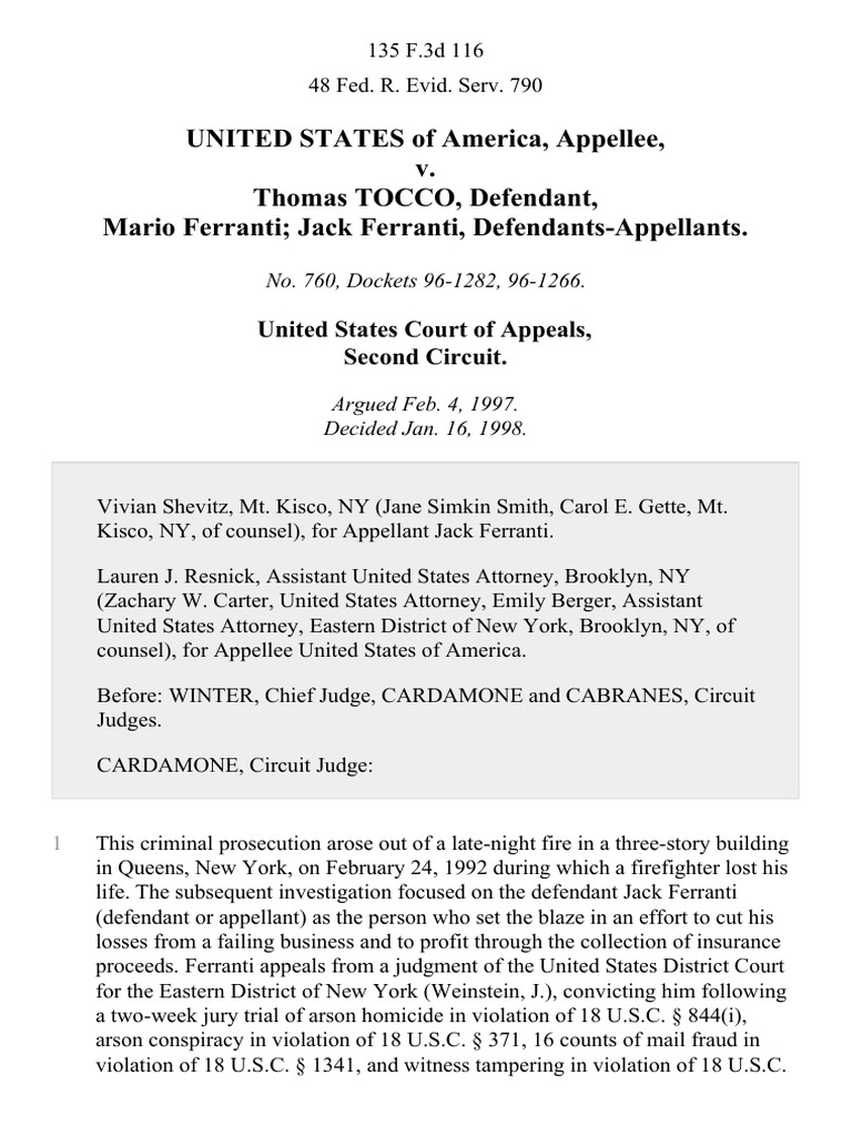 United States v. Thomas Tocco, Mario Ferranti Jack Ferranti, 135 F.3d ...