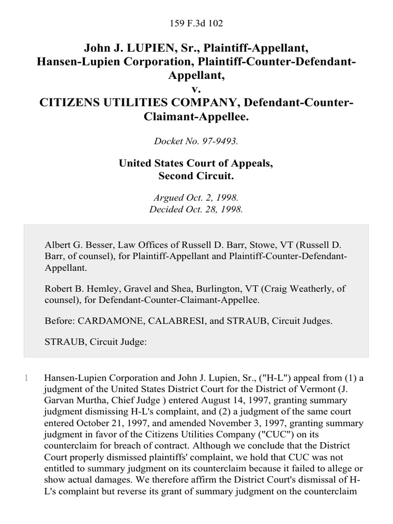 John J. Lupien, SR., Hansen-Lupien Corporation, Plaintiff-Counter ...