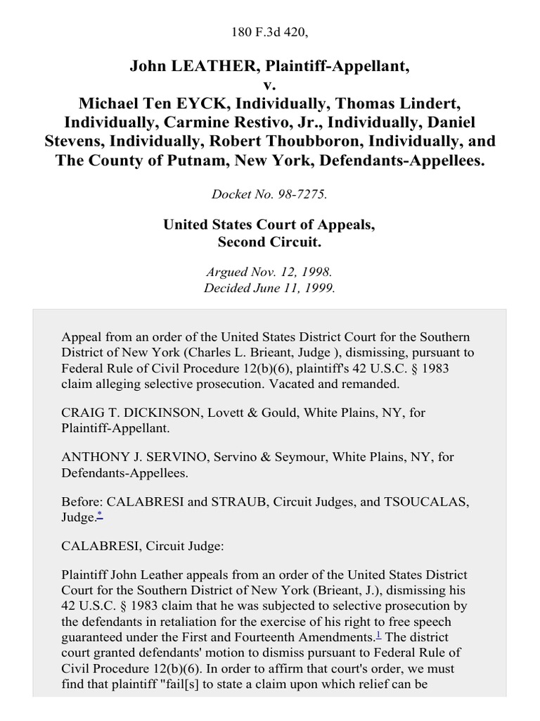 John Leather v. Michael Ten Eyck, Individually, Thomas Lindert ...