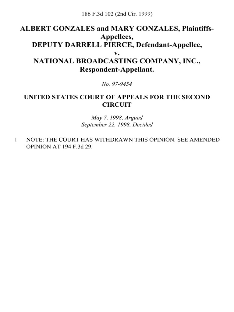 Albert Gonzales and Mary Gonzales, Deputy Darrell Pierce v. National ...