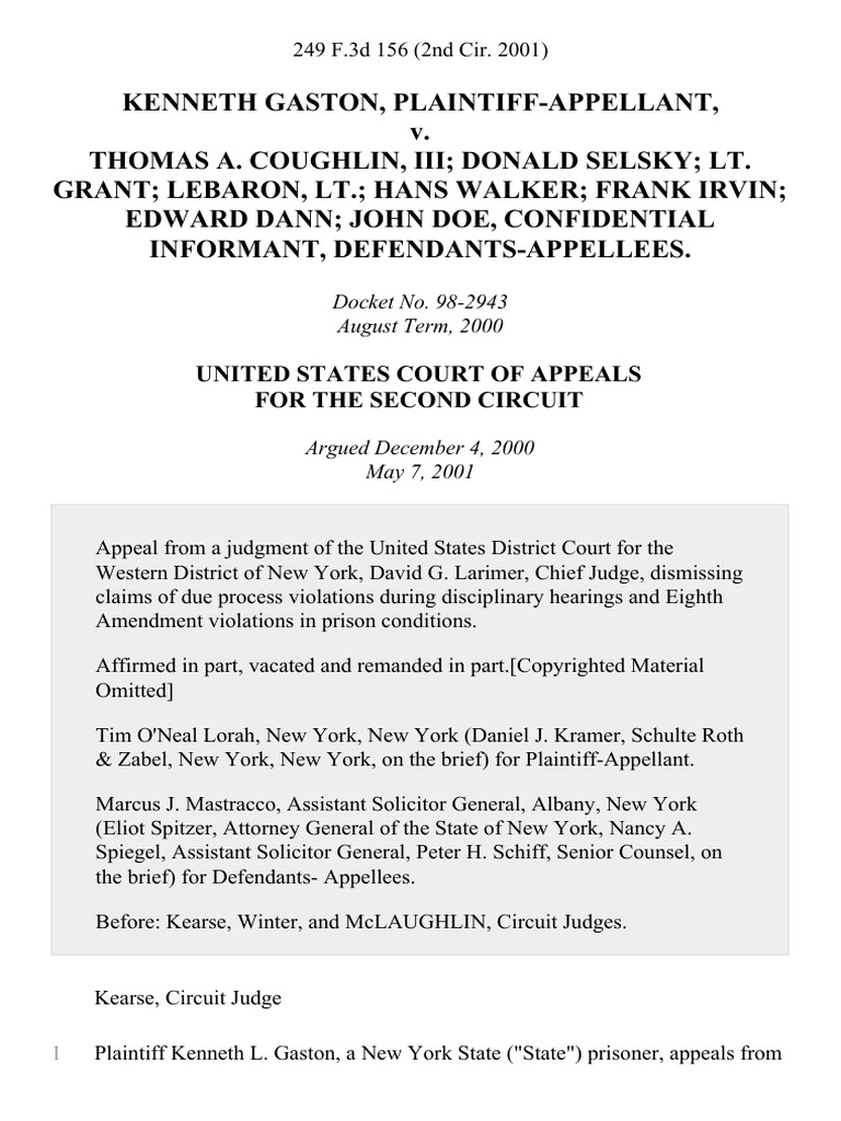 Kenneth Gaston v. Thomas A. Coughlin, III Donald Selsky Lt. Grant ...