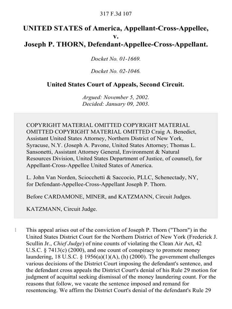 United States of America, Appellant-Cross-Appellee v. Joseph P. Thorn ...