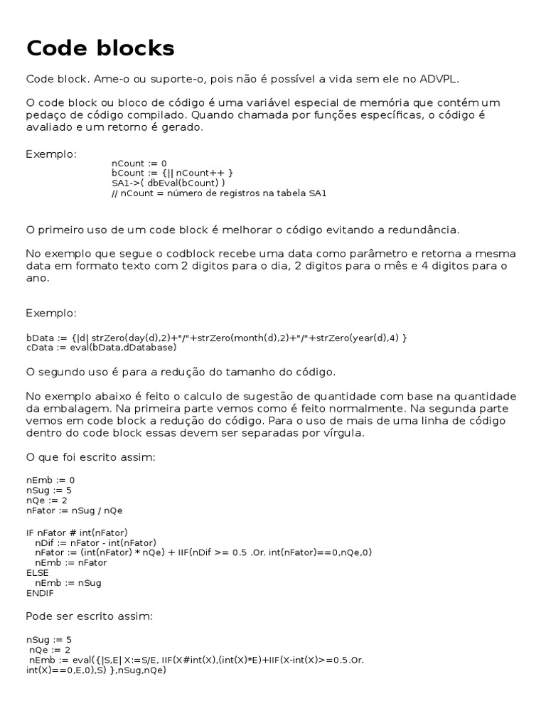Code blocks: uma variável especial de memória para código compilado ...