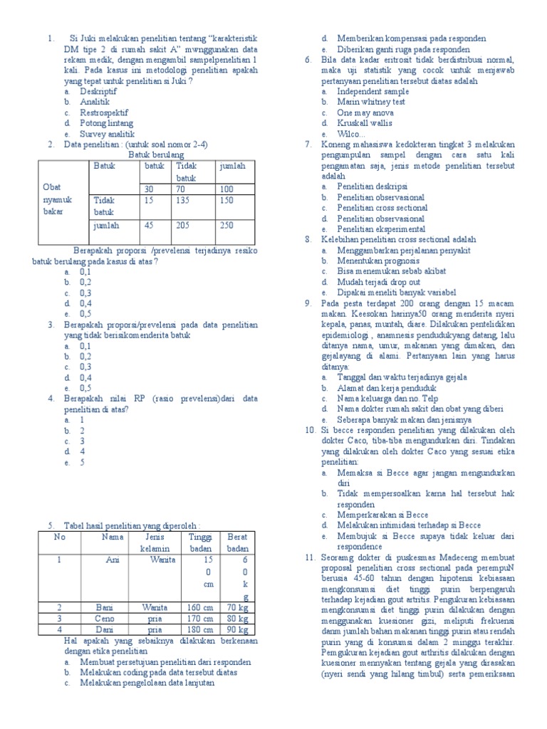 Soal Metodologi Penelitian Klinis Kedokteran | PDF