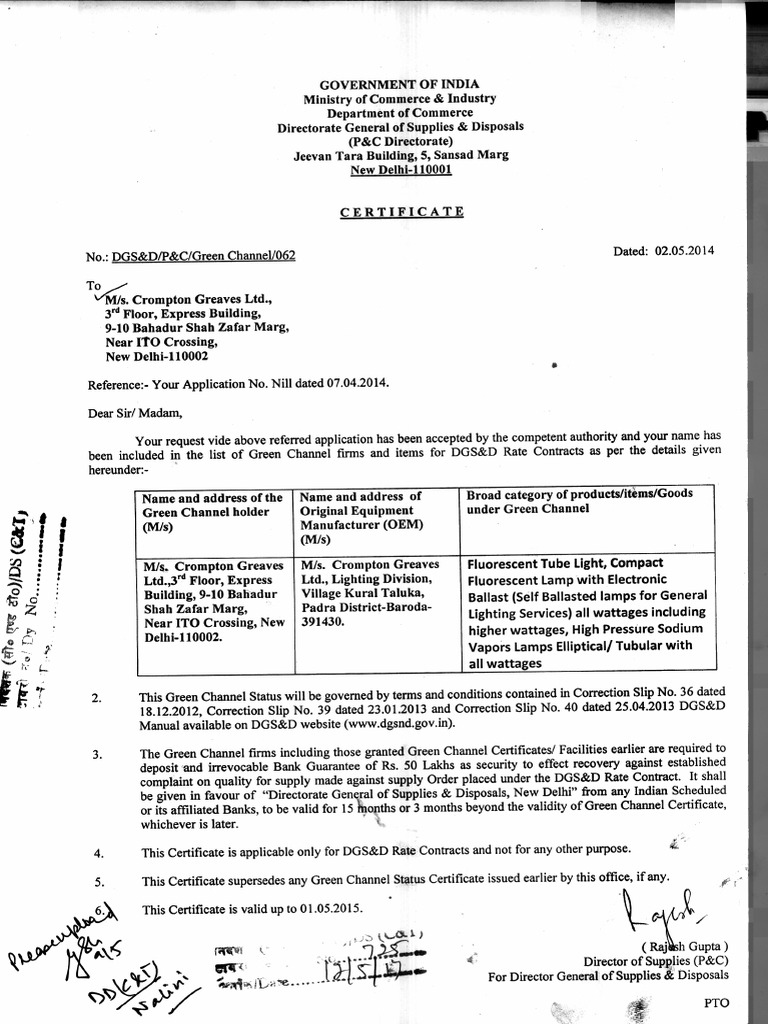 Crompton Greaves LTD Certificate | PDF