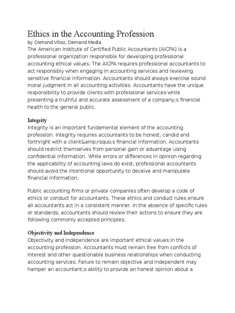 Ethics in The Accounting Profession | PDF | Certified Public Accountant ...