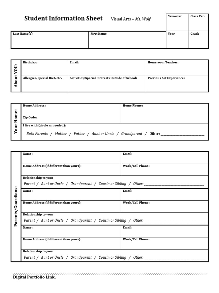 Student Info Sheet | PDF
