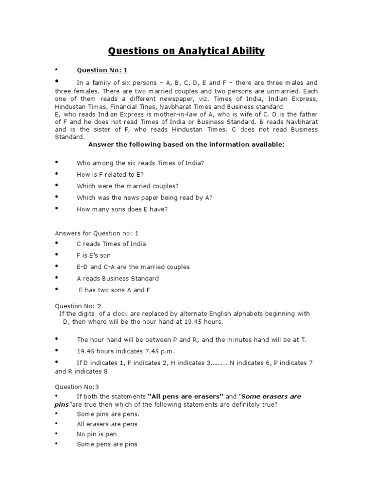 Analytical Puzzles & Solutions | PDF | Career & Growth | Business