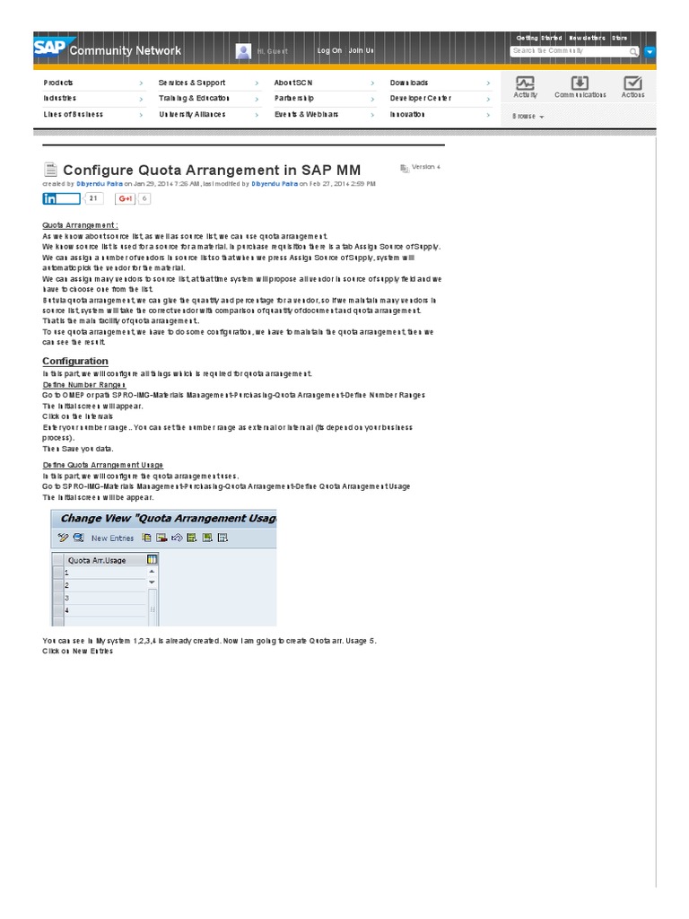 Configure Quota Arrangement in SAP MM _ SCN | World Wide Web | Technology