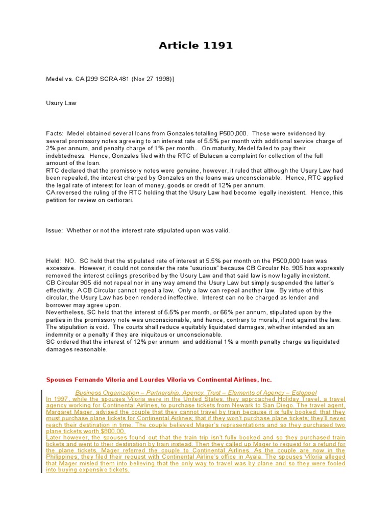 Article 1191 | PDF | Rescission | Law Of Agency